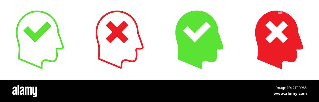 Male head icon with cross and check mark signs. Vector illustration ...