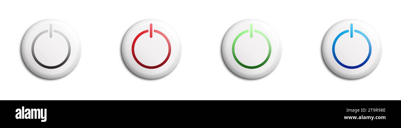 Power button set. White buttons with shadows. Flat vector illustration ...