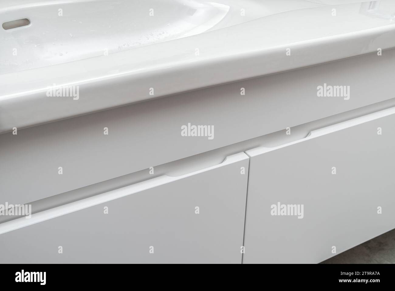 Wall mounted bathroom vanity cabinet with double white porcelain sink ...