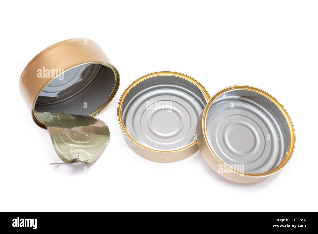 Three Opened Empty Tin Cans Isolated on White Background. Clean Used ...