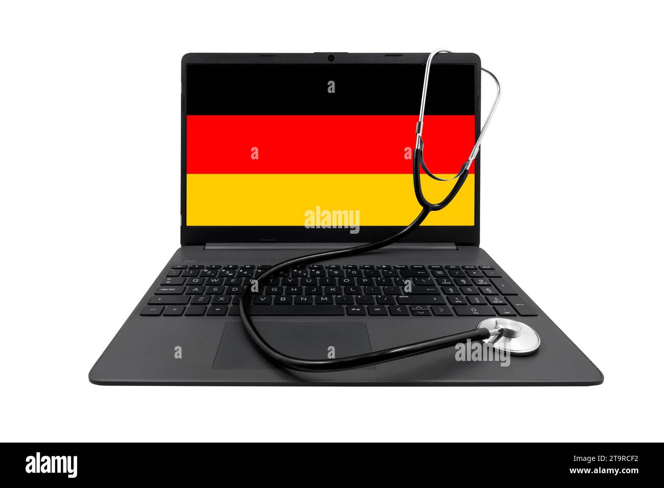 Laptop with Germany flag on screen and medical stethoscope isolated on ...