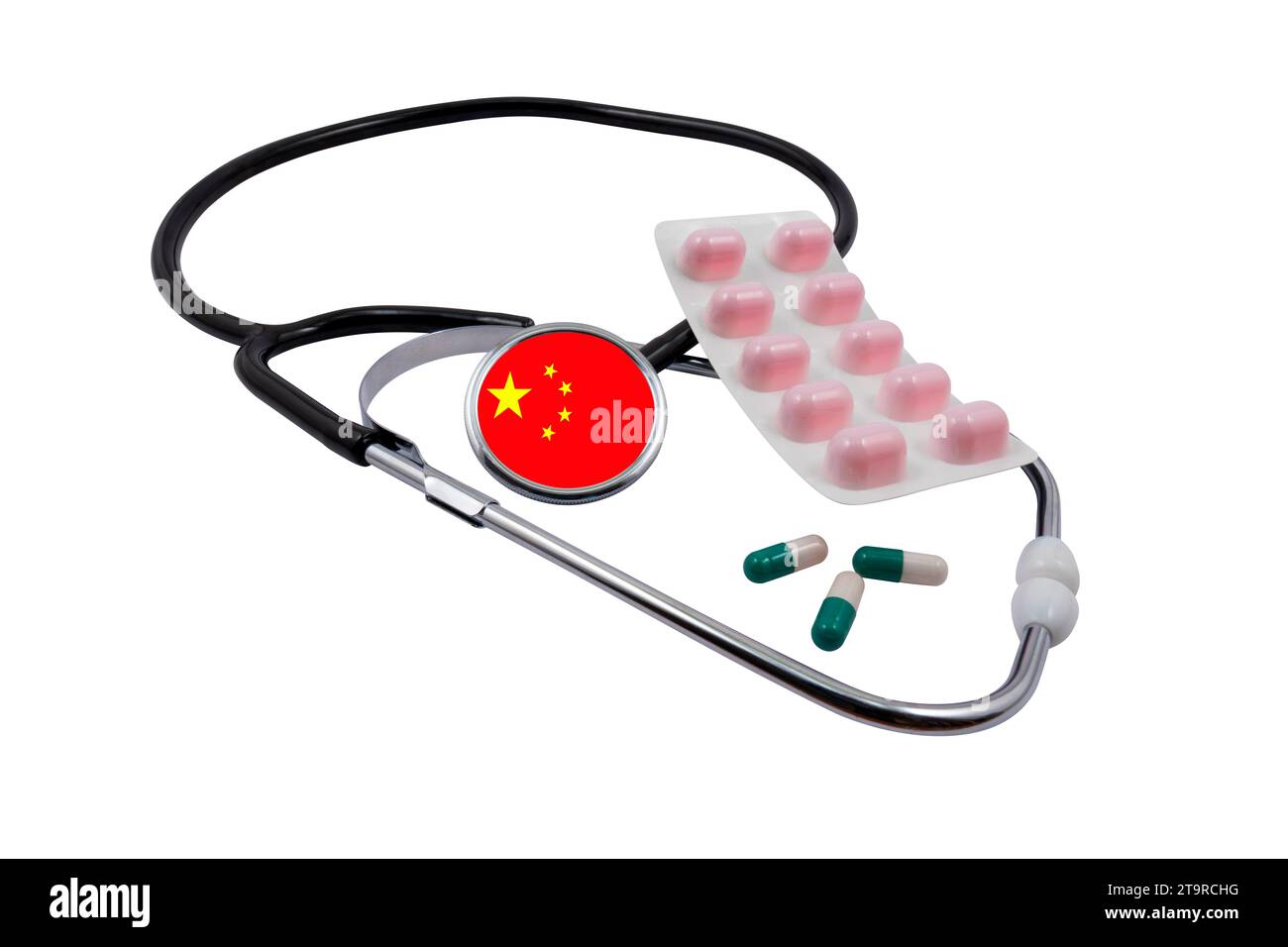 Medical stethoscope with a head in the shape of the Chinese flag and ...
