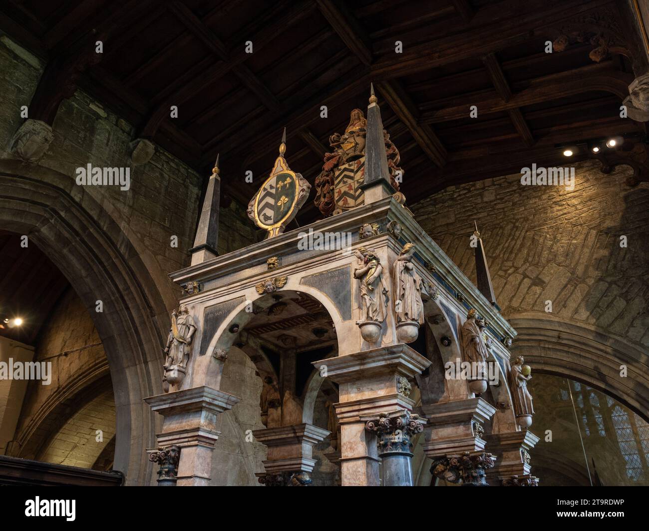 The alabaster and marble Tanfield Monument in the church of St John the ...