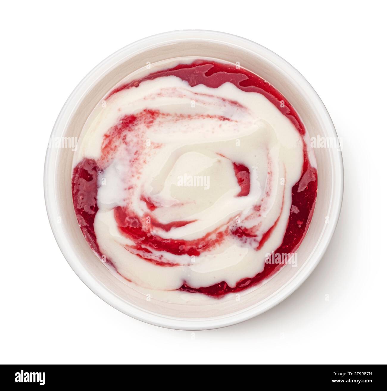 Yogurt with berry jam swirl isolated on white background, top view ...
