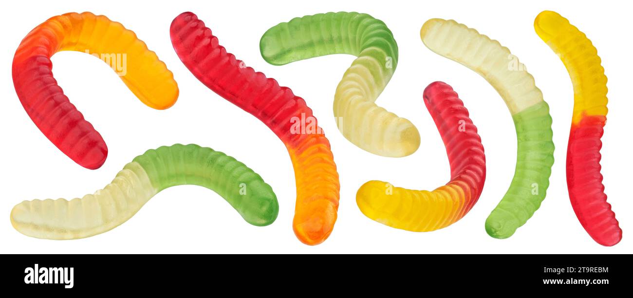 Gummy worm candies isolated on white background Stock Photo - Alamy