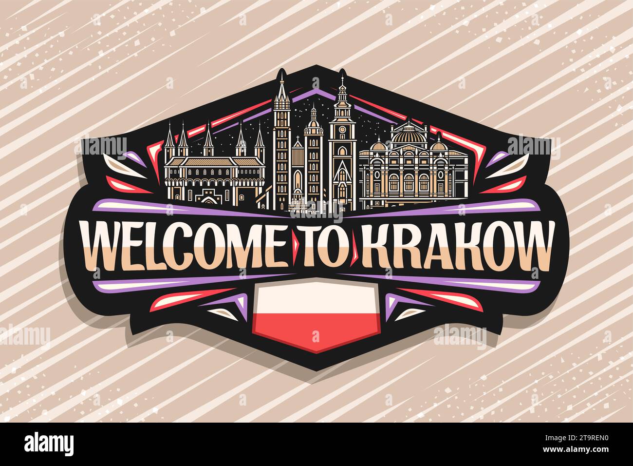 Vector logo for Krakow, dark decorative tag with line illustration of ...