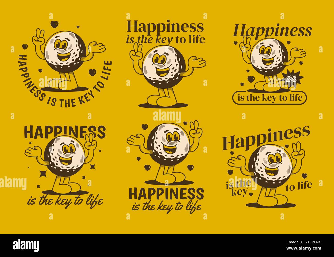 Happiness is the key to life. Vintage mascot character illustration of ...