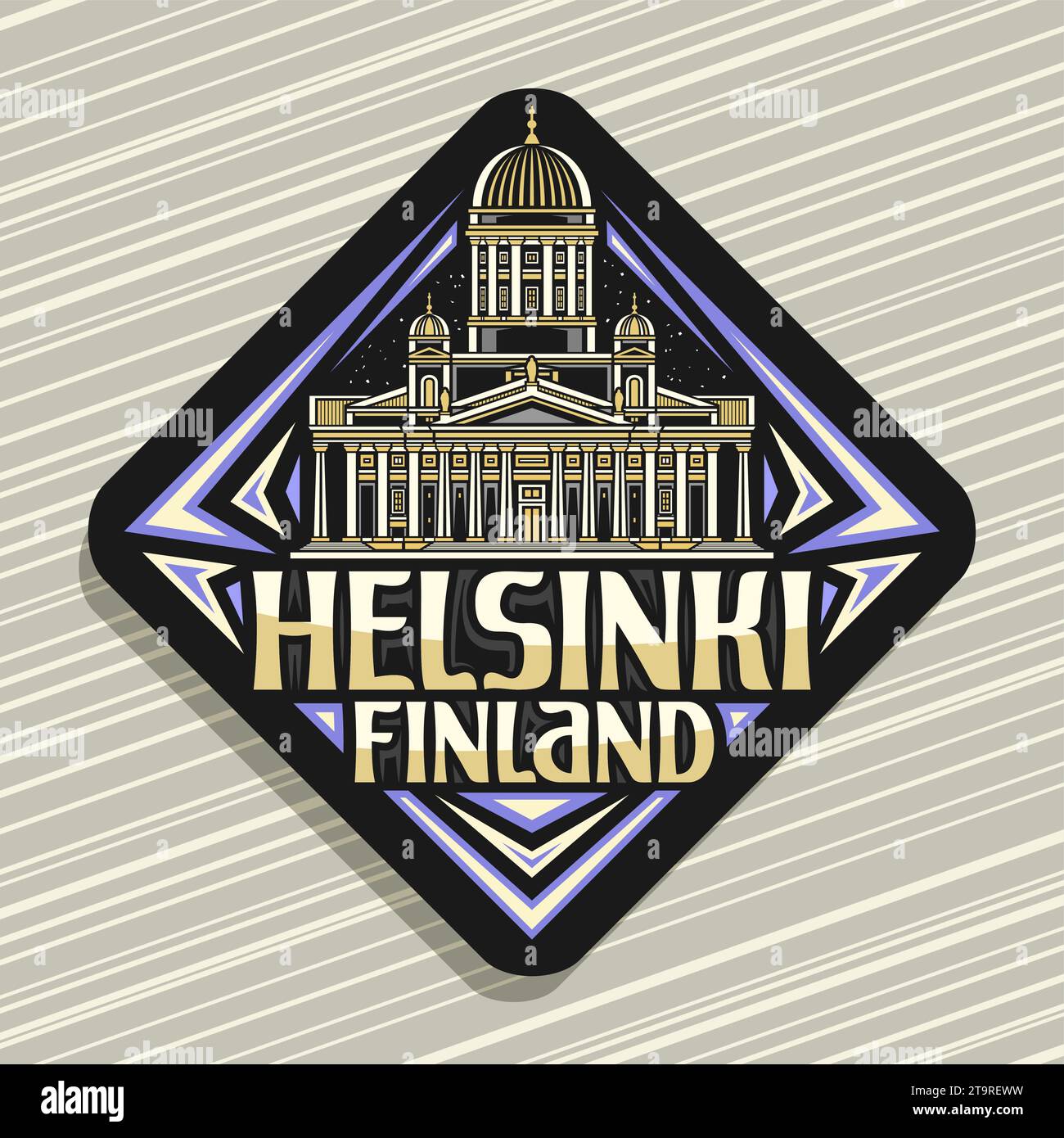 Vector logo for Helsinki, dark rhombus road sign with line illustration ...
