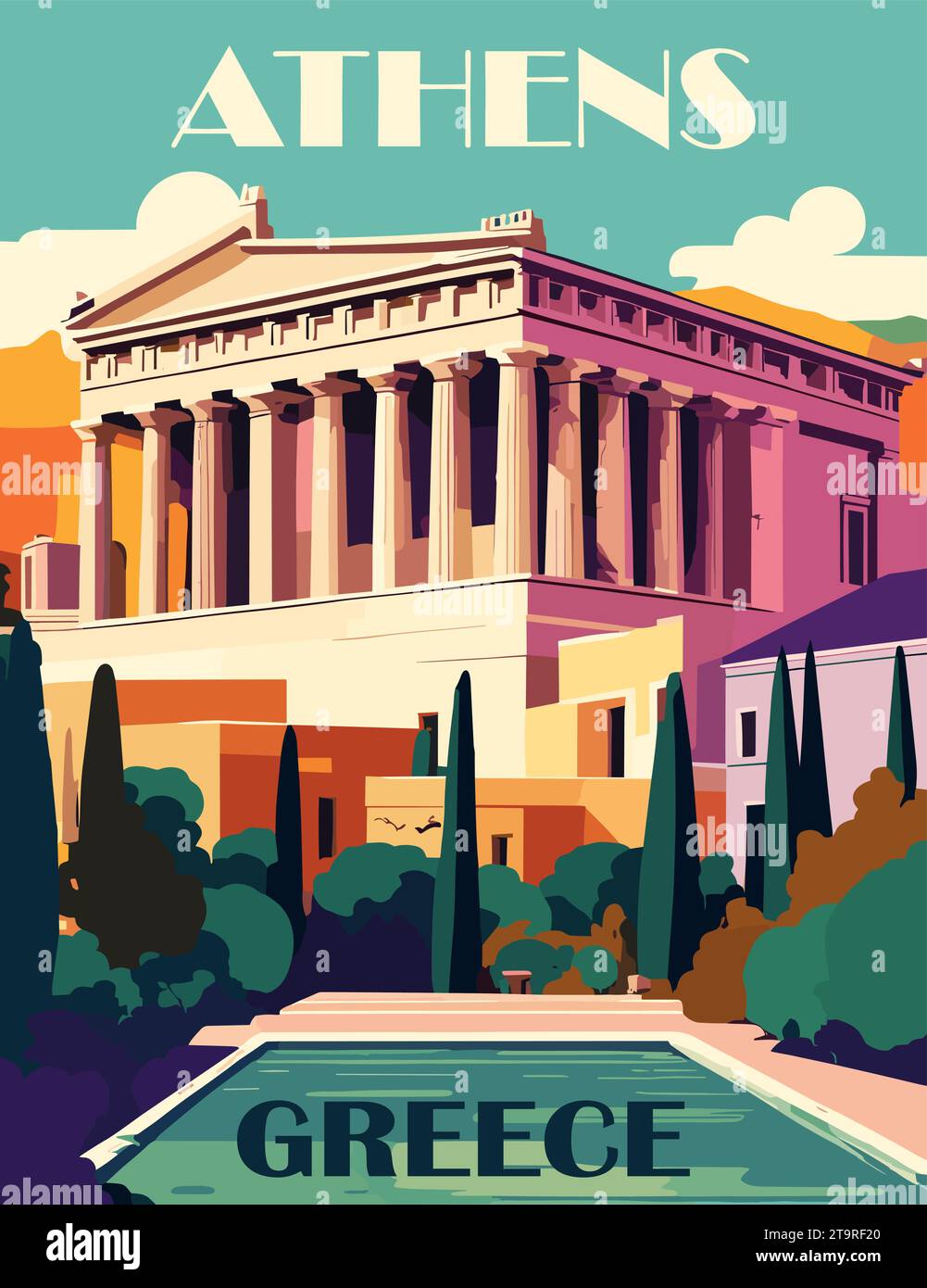 Athens, Greece Travel Poster in retro style Stock Vector Image & Art ...