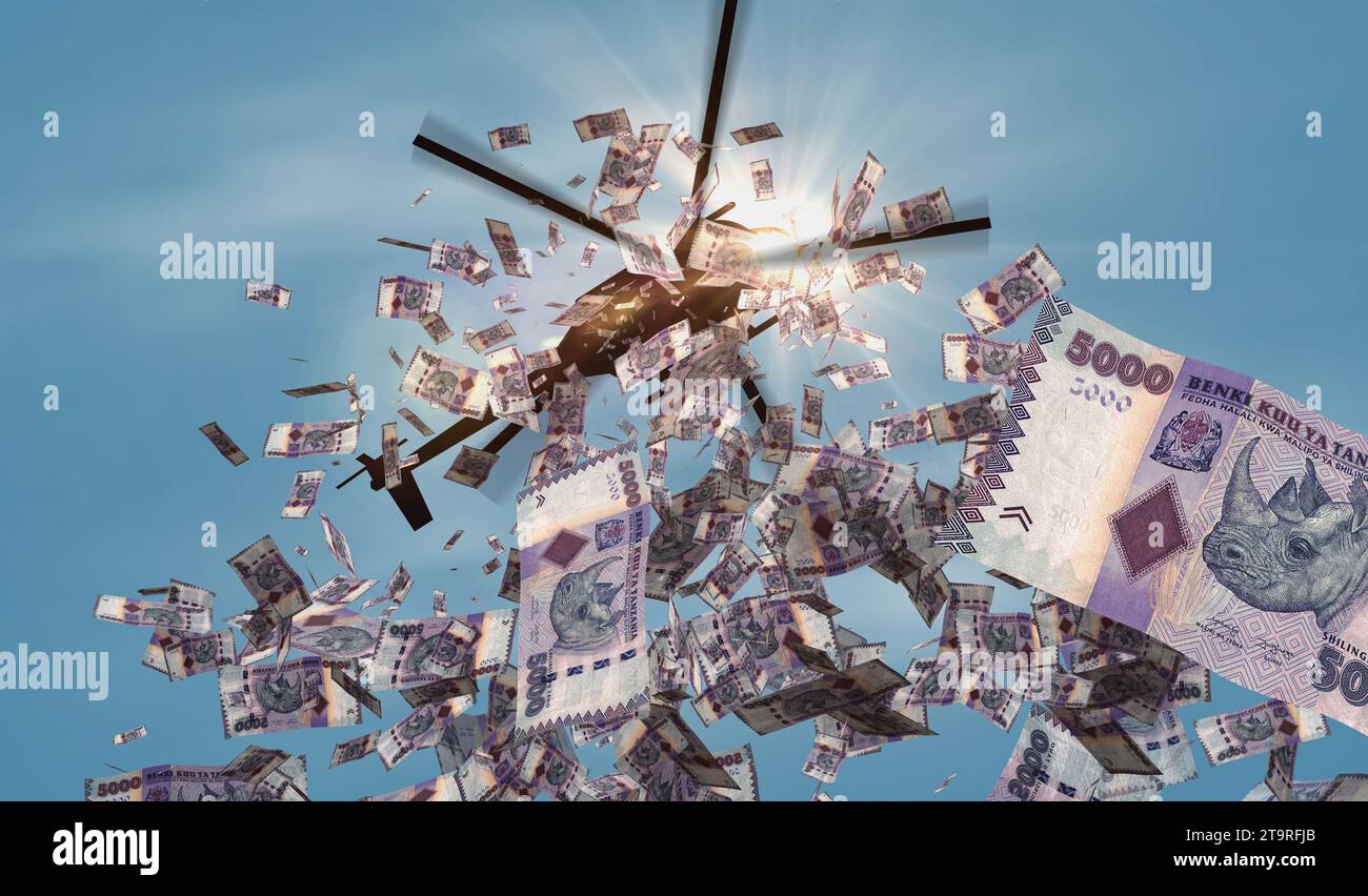 Tanzania shilling banknotes helicopter money dropping. Tanzanian TZS ...