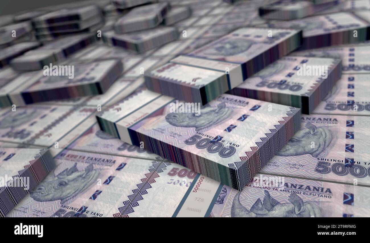 Tanzanian shilling money printing 3d illustration. 5000 TZS banknote ...