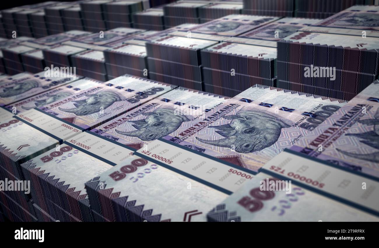 Tanzanian shilling money printing 3d illustration. 5000 TZS banknote ...