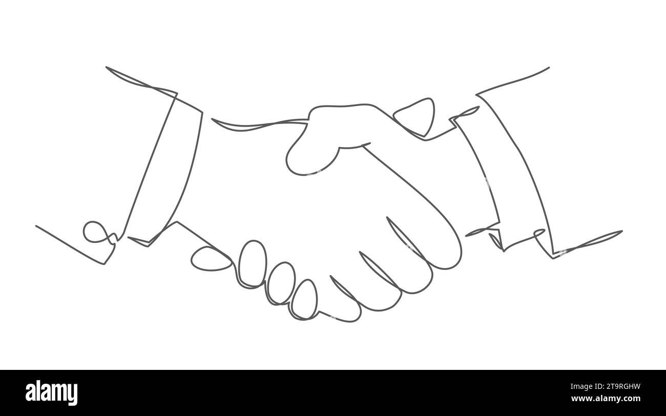 Handshake One line drawing isolated on white background Stock Vector ...