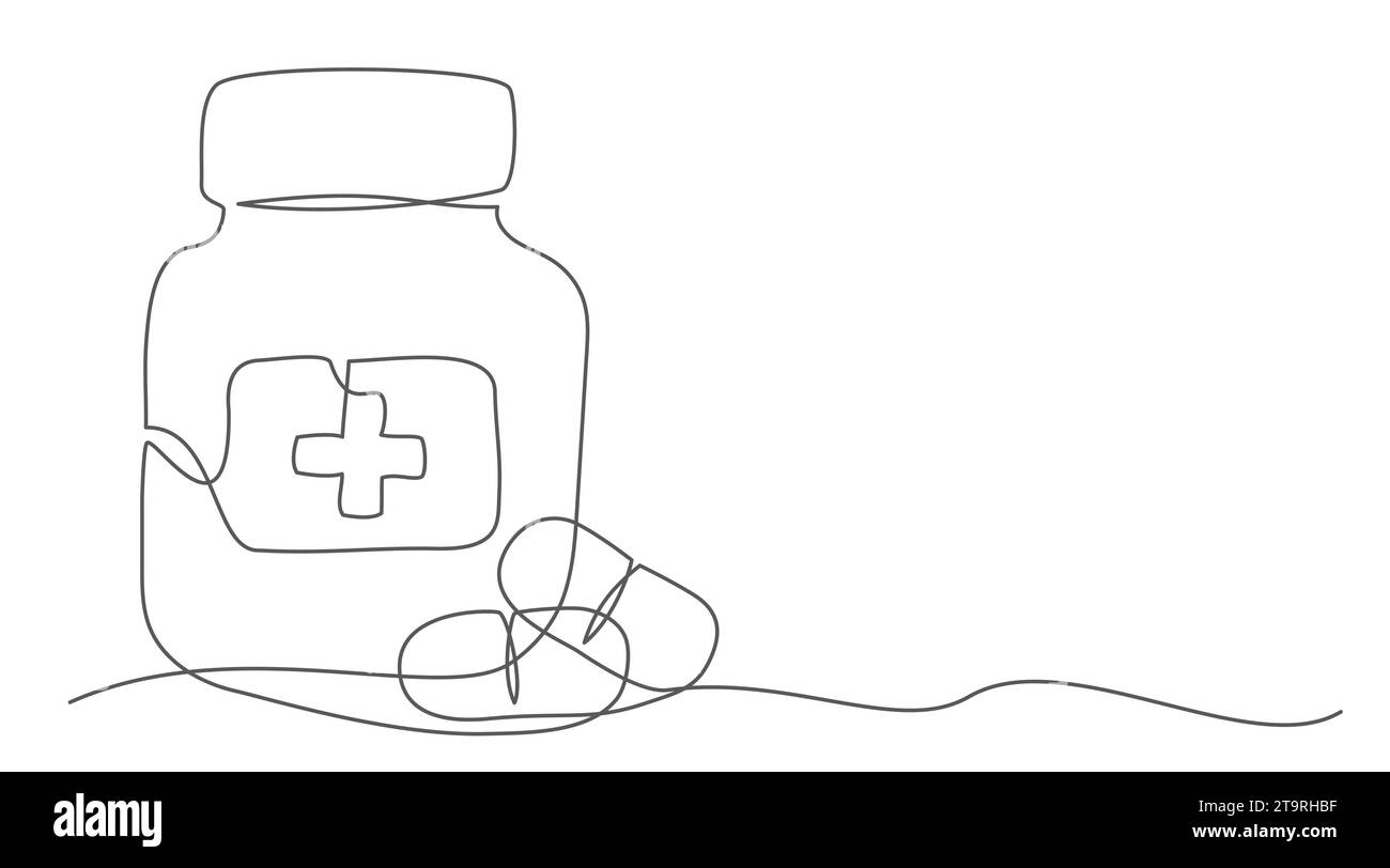 Pills One line drawing isolated on white background Stock Vector Image ...