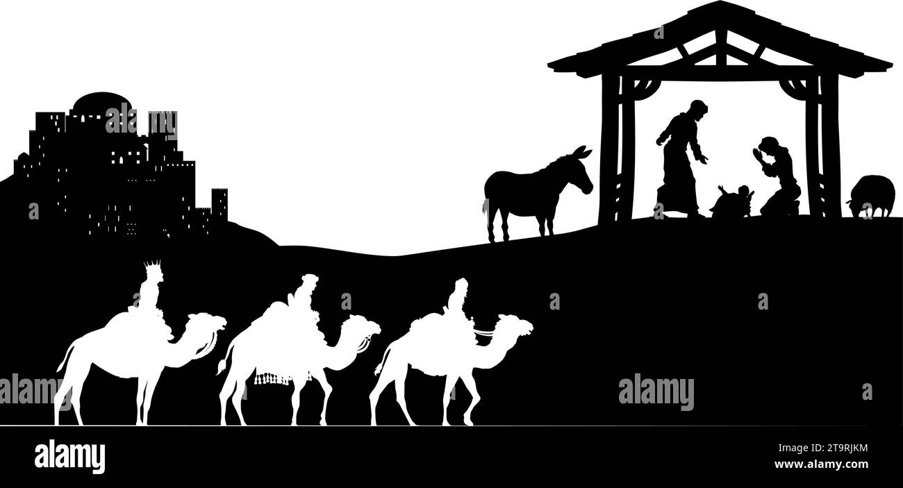Christmas Nativity Scene Bethlehem Manger Wise Men Stock Vector Image ...