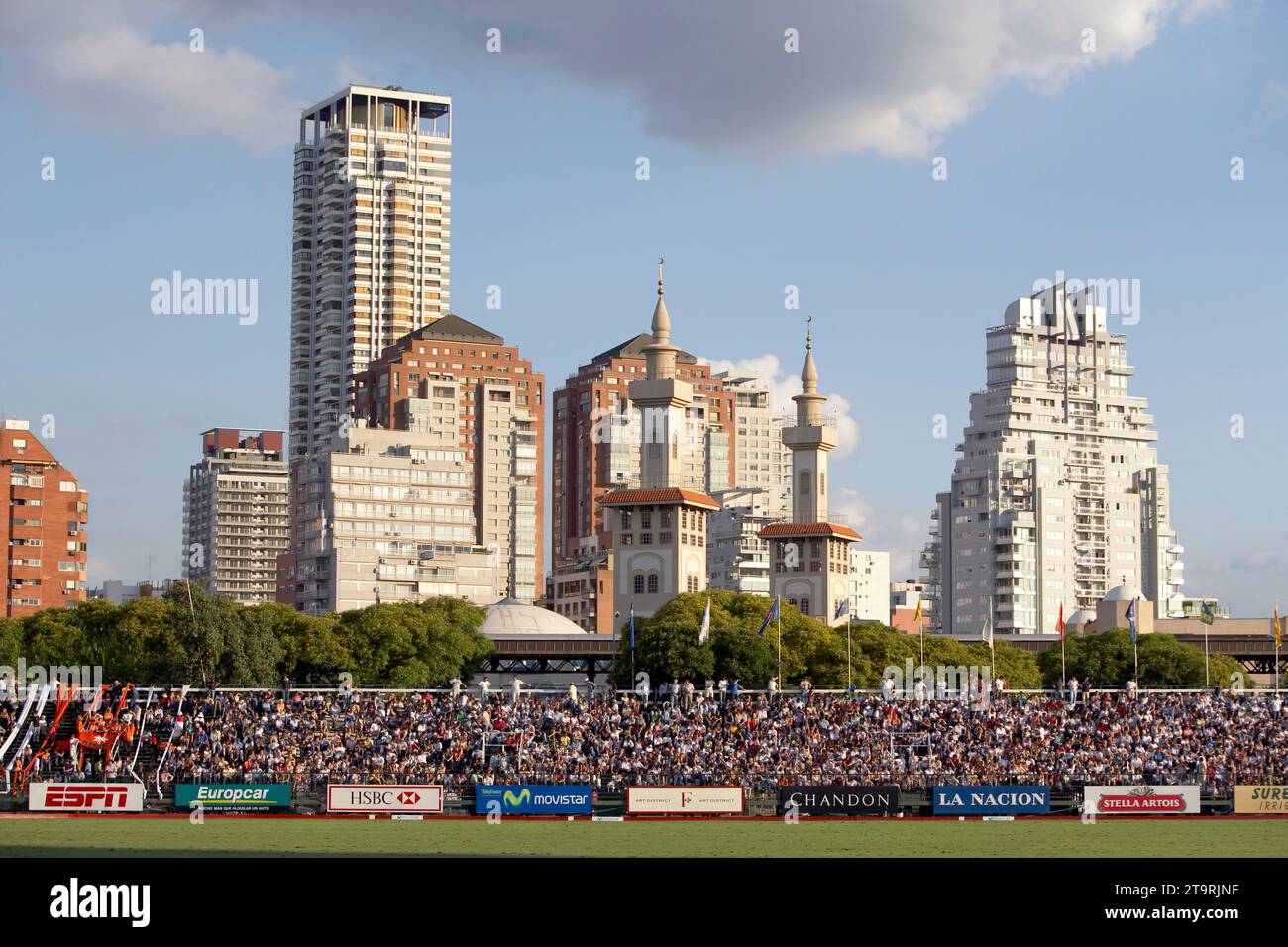 A crowded stadium with a cityscape of Buenos Aries in background Stock ...