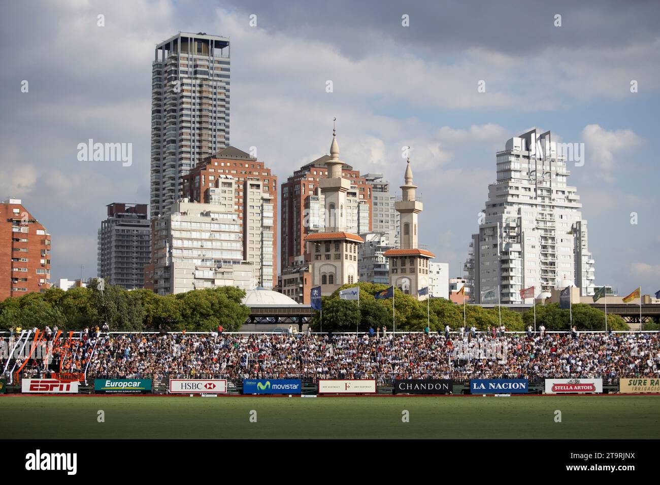 A crowded stadium with a cityscape of Buenos Aries in background Stock ...