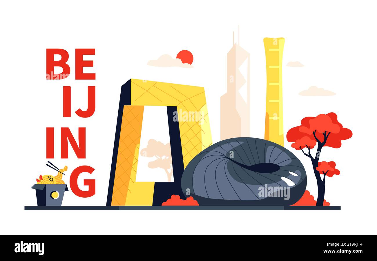 Views of the city of Beijing - modern colored vector illustration Stock ...
