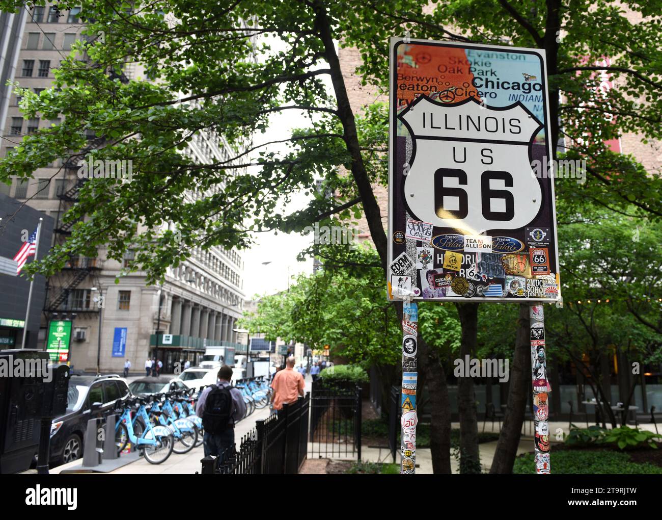 Chicago, USA - June 06, 2018: Historic Route 66 Begin Sign in Chicago ...