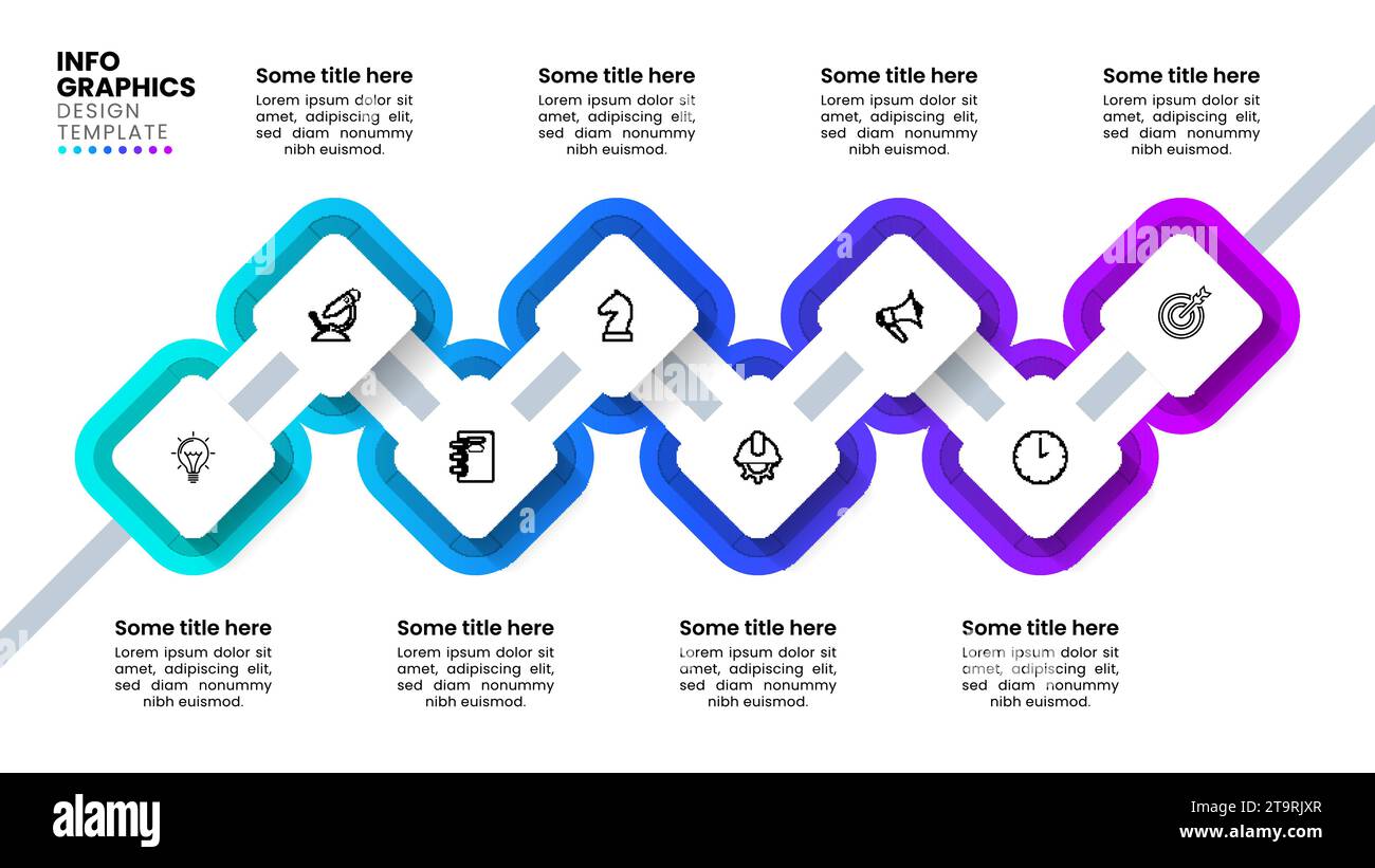 Infographic template with line and 8 options or steps. Squares. Can be ...
