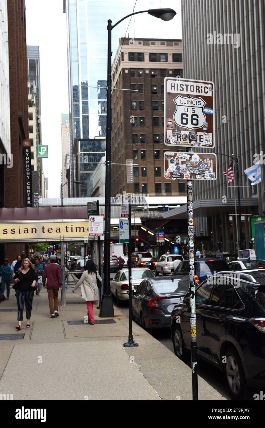 Chicago, USA - June 06, 2018: Historic Route 66 Begin Sign in Chicago ...