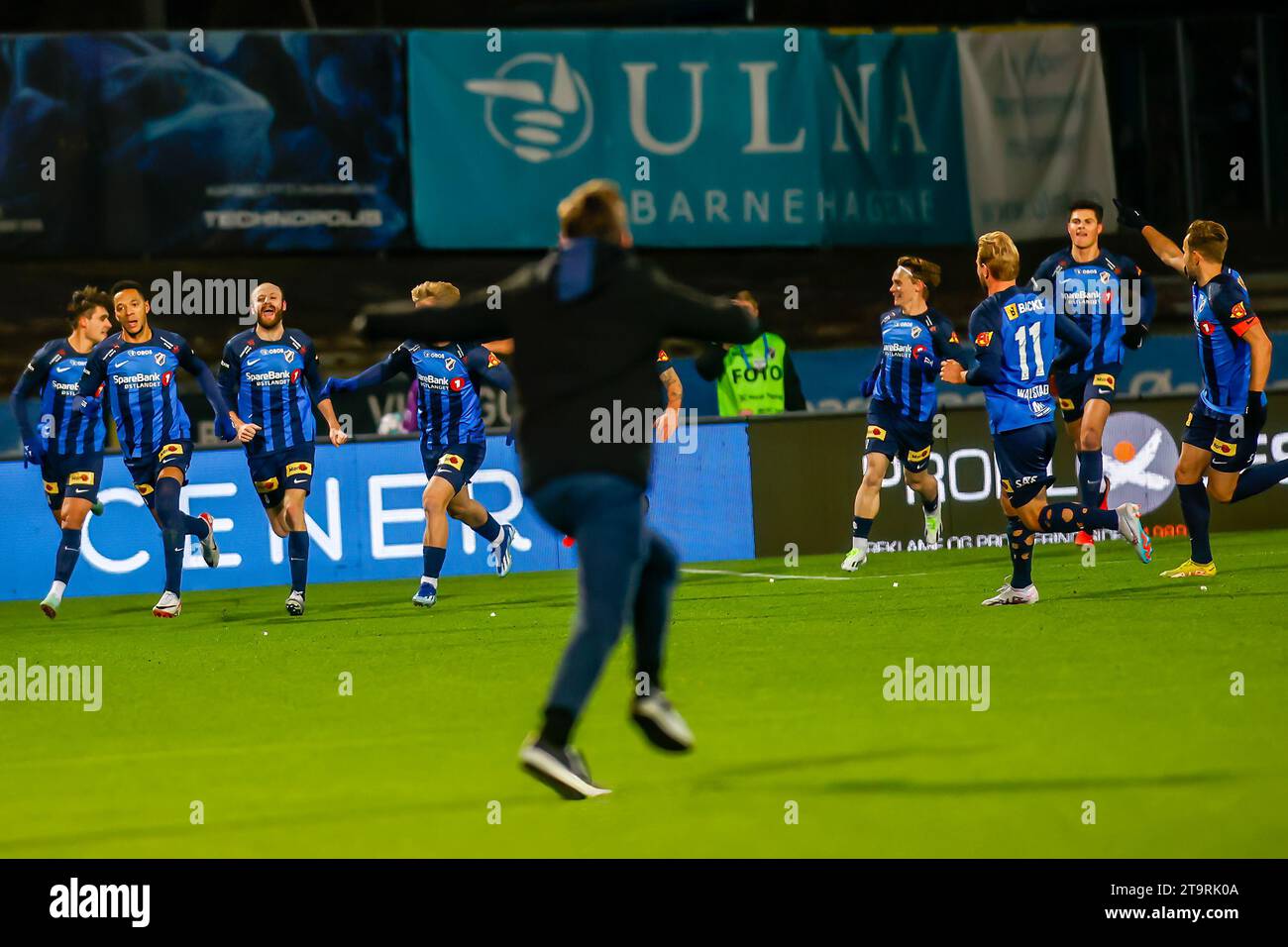 Bærum, Norway, 26th November 2023. Stabæk's players celebrate wildly ...