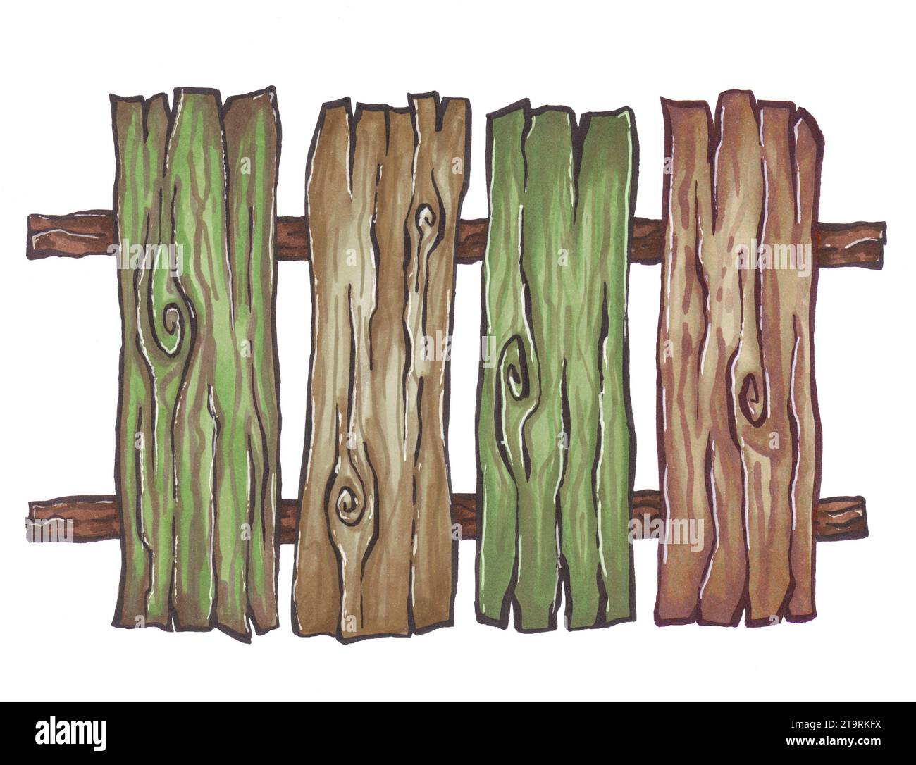 Hand painted seamless cartoon fence. Graphic design element for ...