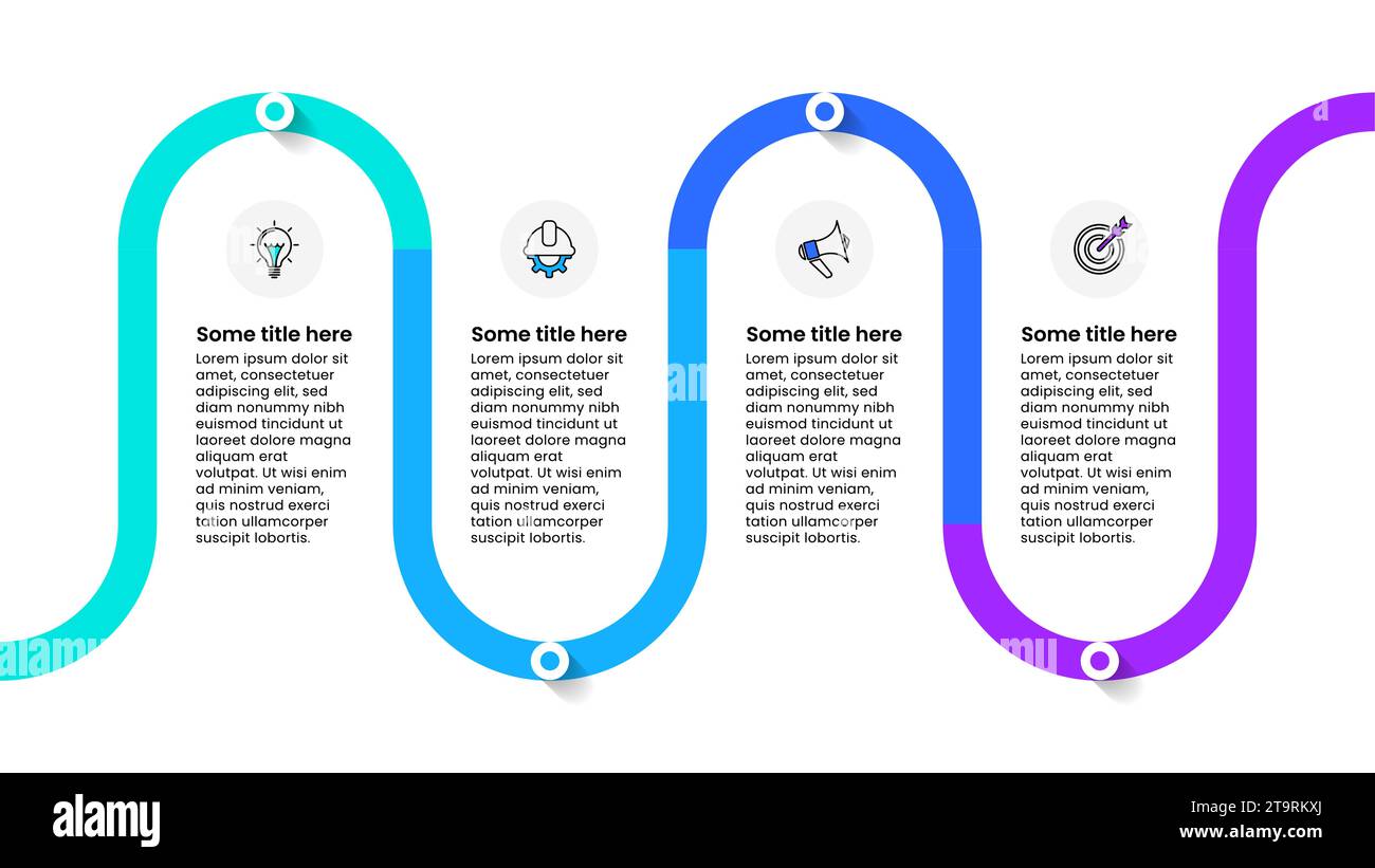 Infographic template with icons and 4 options or steps. Zigzag line ...