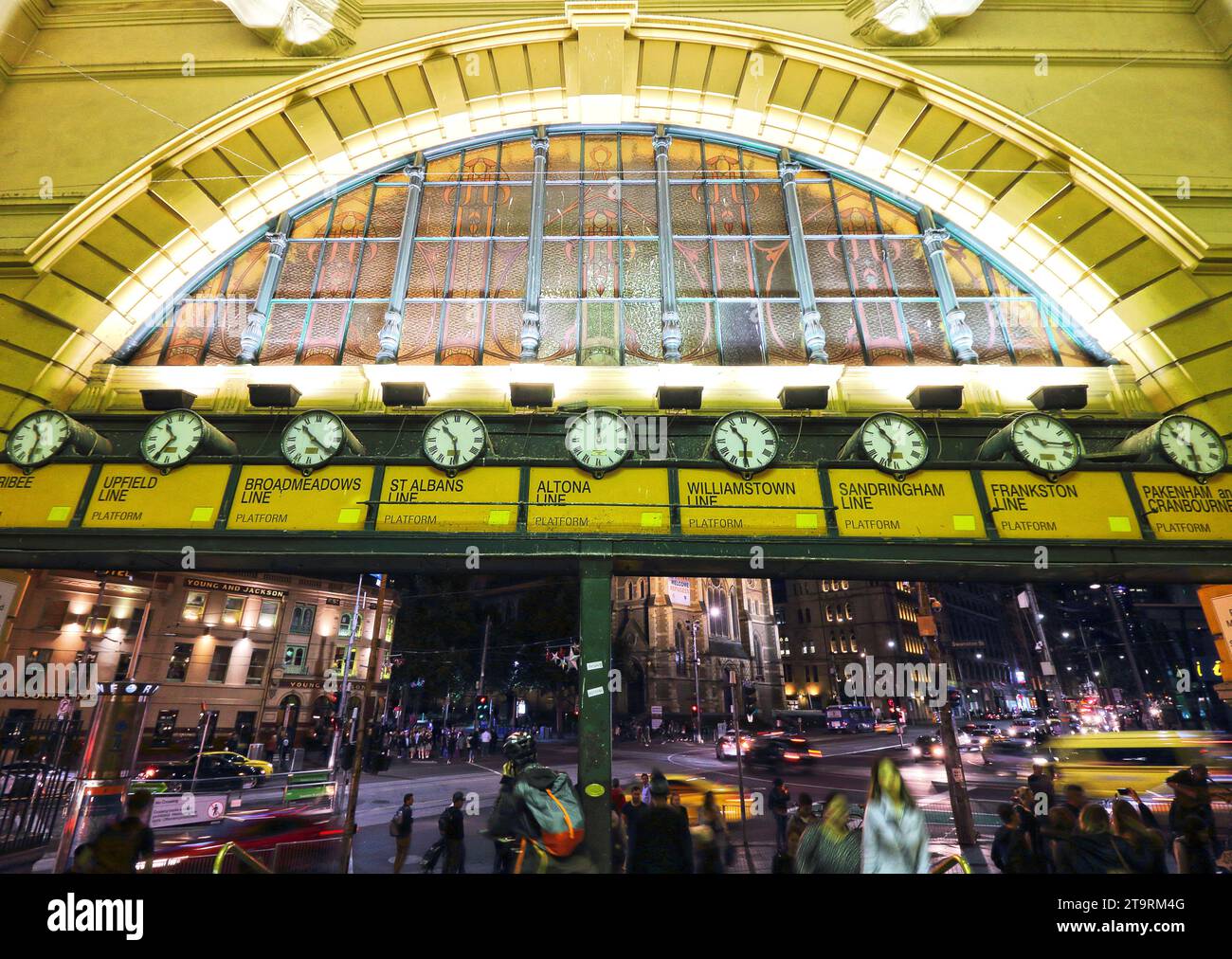 The clocks on the wall of Flinders Street Railway Station in Melbourne ...