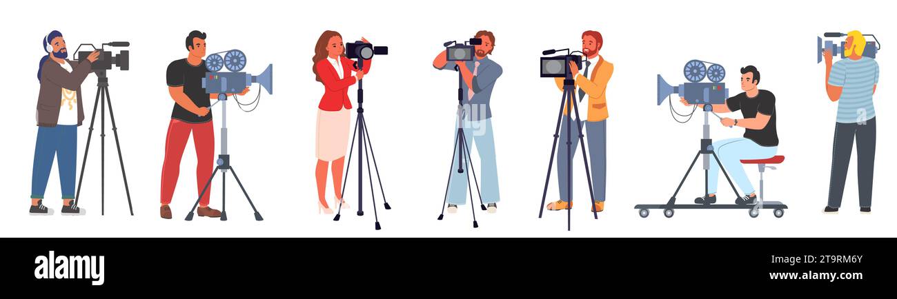 Videographer people characters with camera isolated set Stock Vector ...