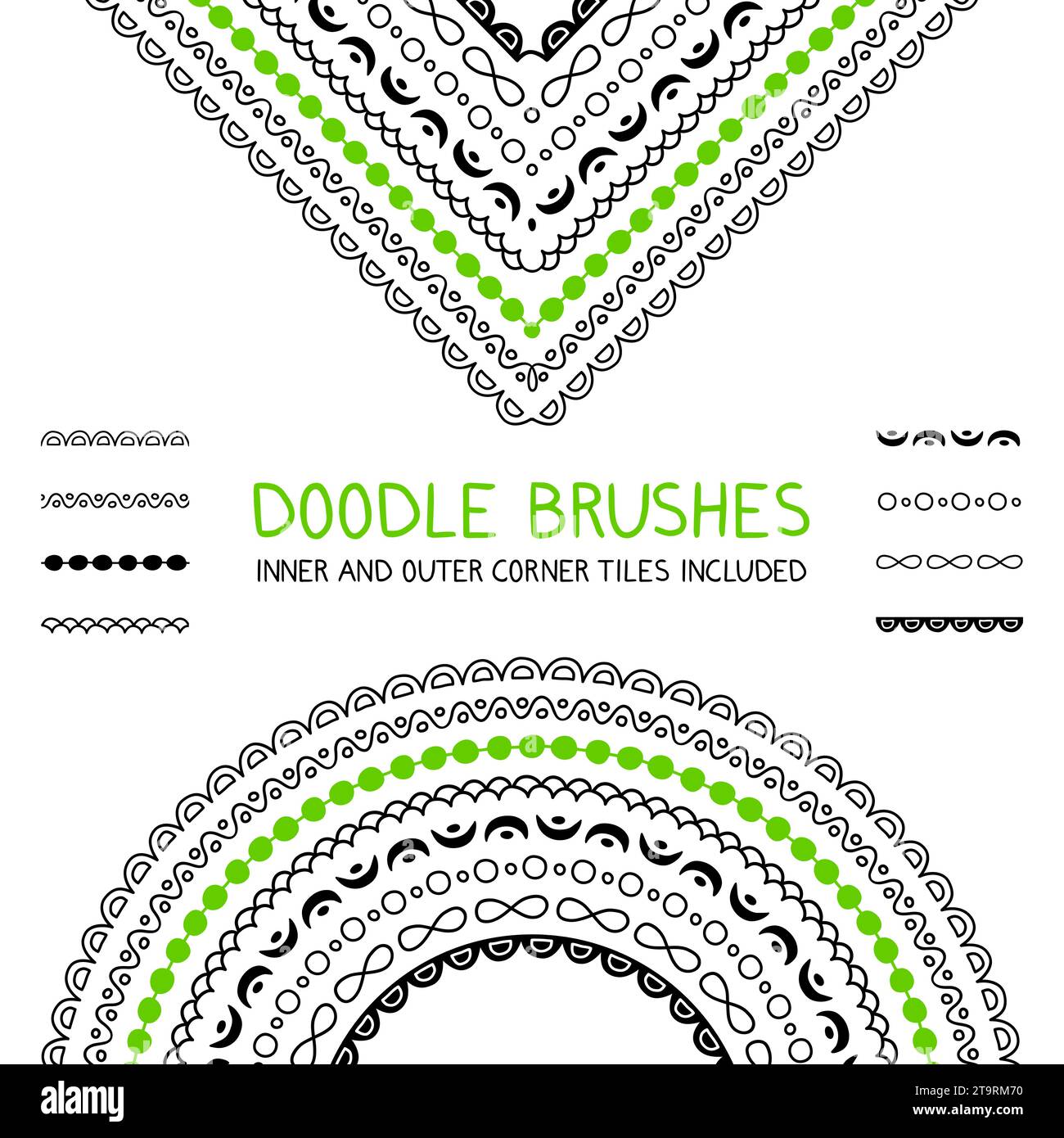 Doodle brushes set with inner and outer corners, hand drawn vector ...