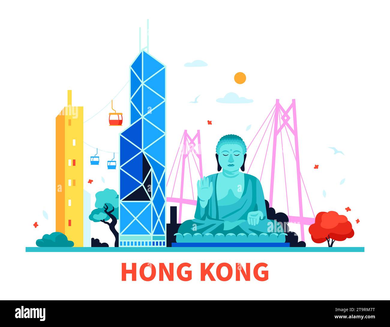 Landmarks of Hong Kong - modern colored vector illustration Stock ...