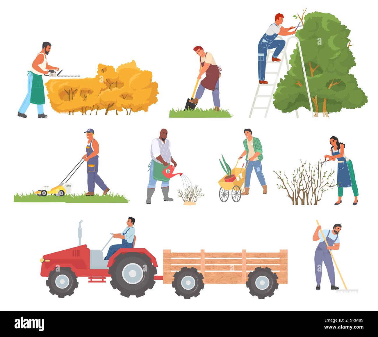 Farm worker cartoon character in garden isolated set Stock Vector Image ...