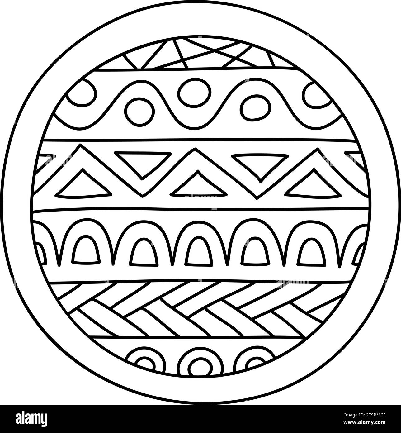 Round coloring page filled with hand drawn doodle motifs in a circle ...