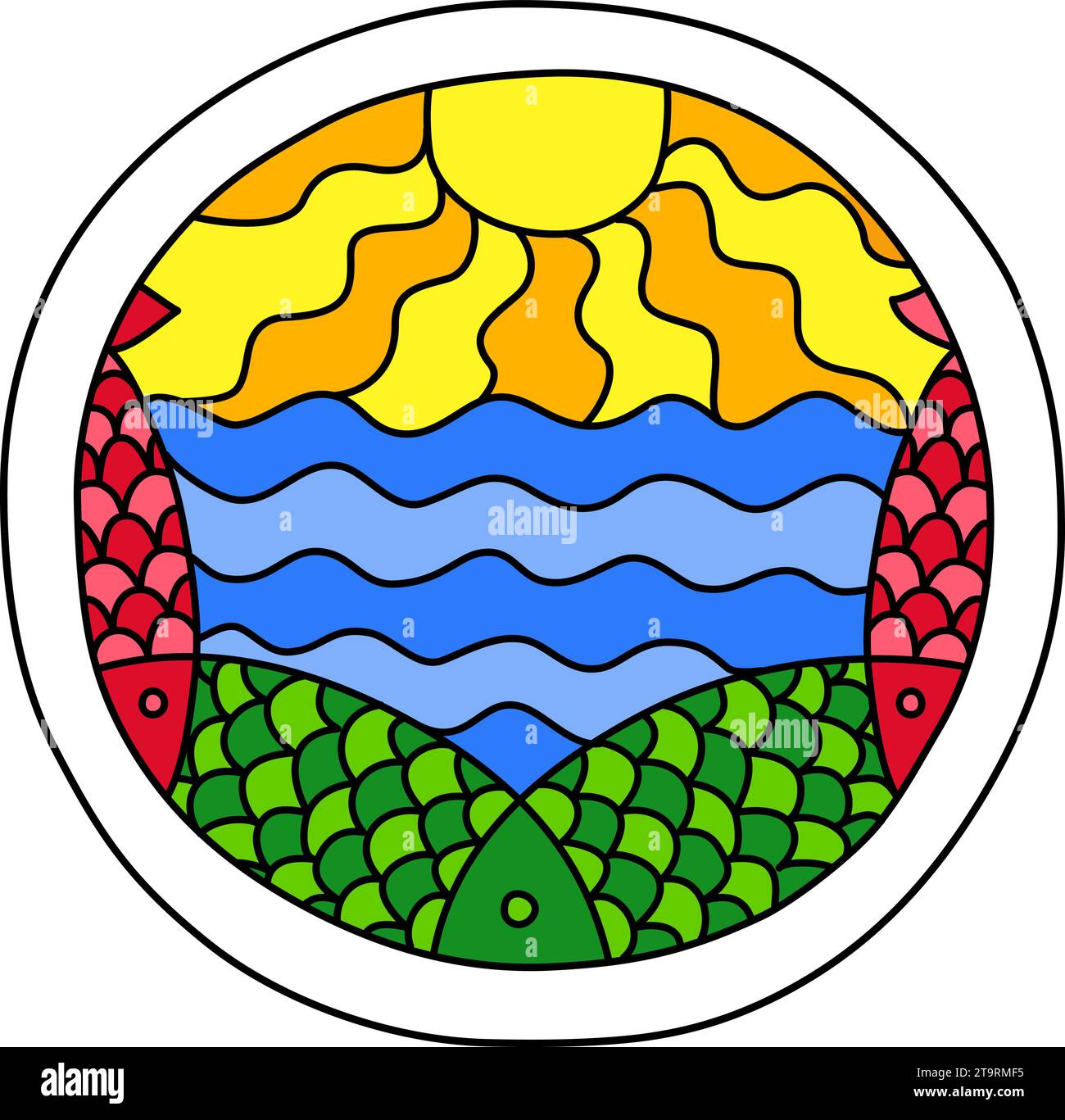 Round coloring page filled with hand drawn doodle motifs in a circle ...