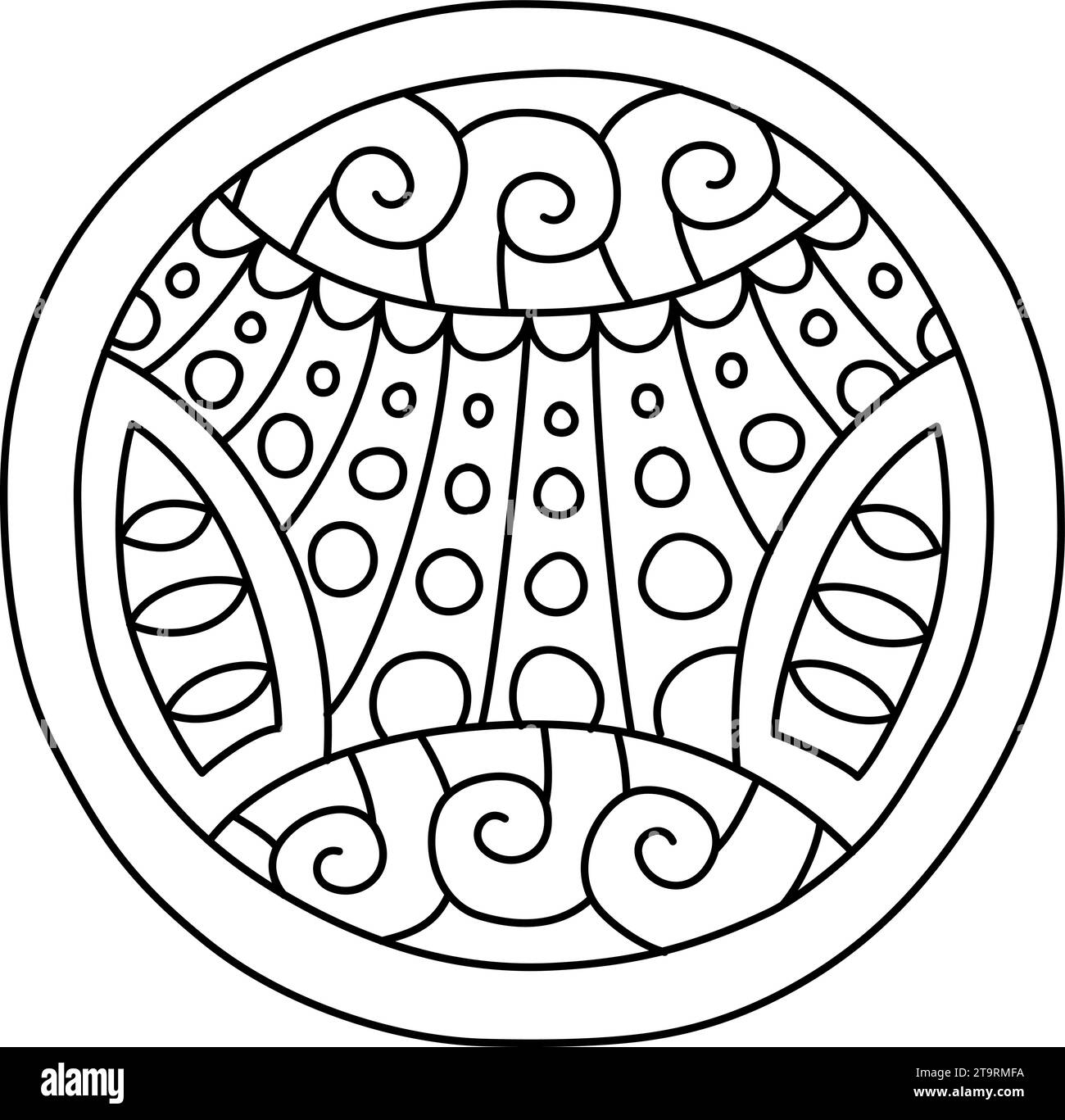Round coloring page filled with hand drawn doodle motifs in a circle ...
