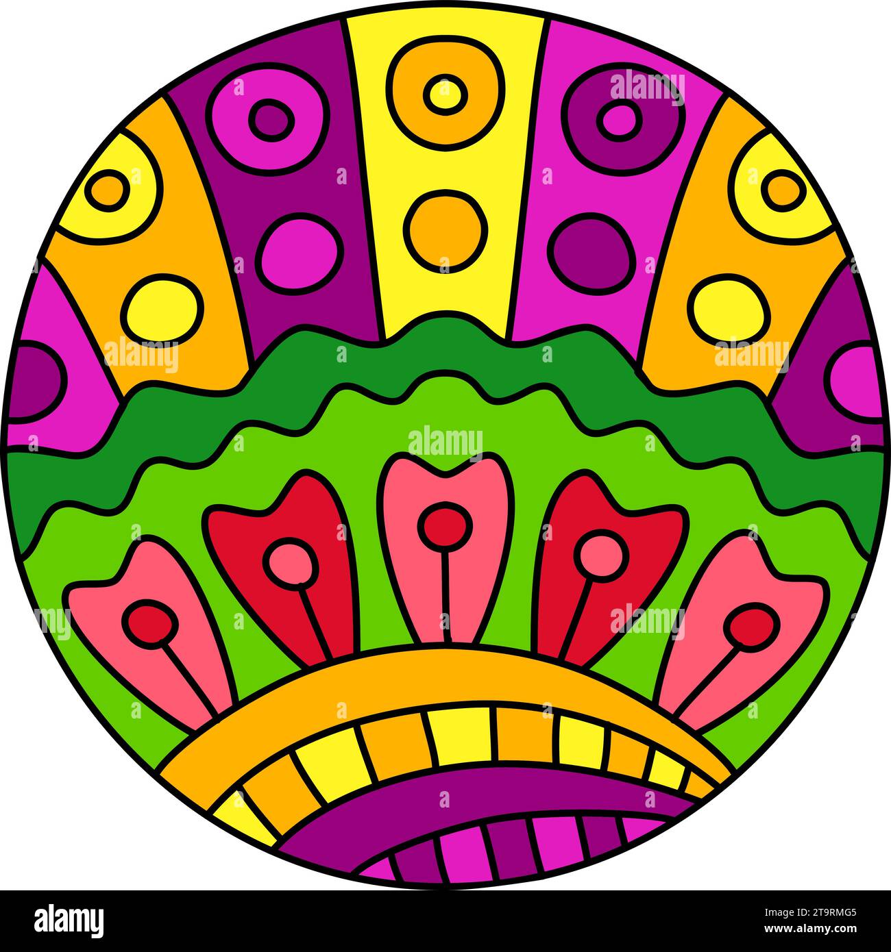 Round coloring page filled with hand drawn doodle motifs in a circle ...