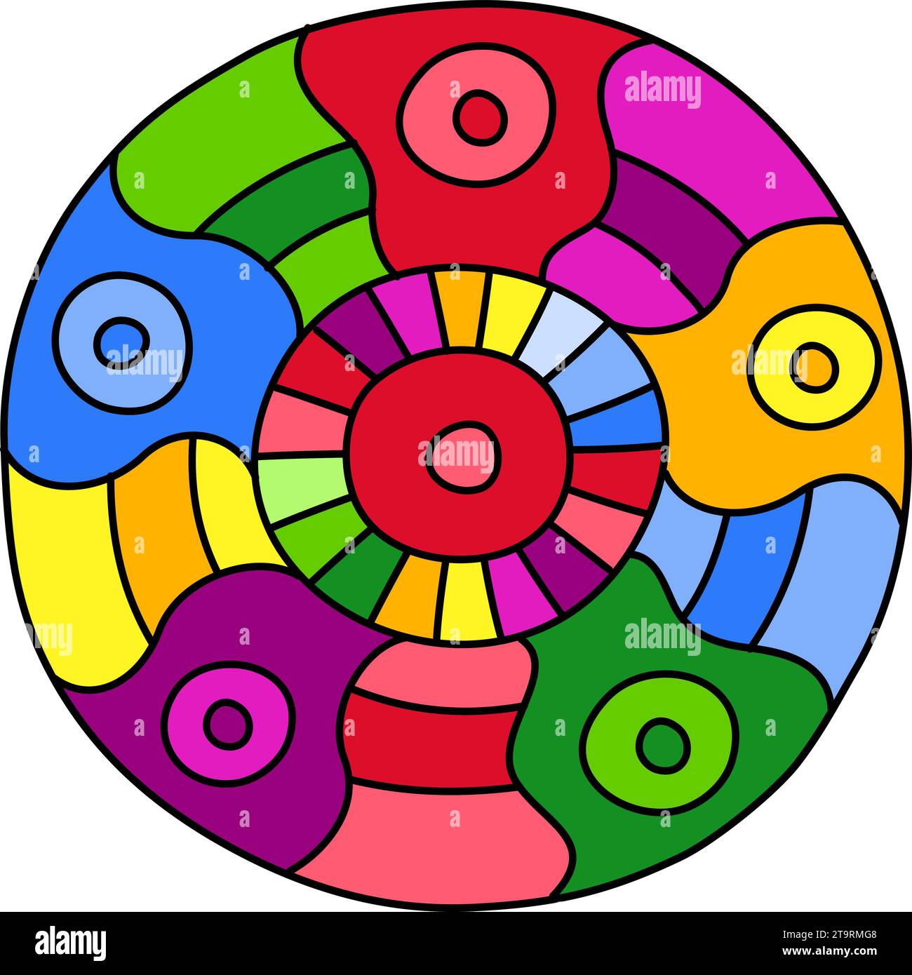 Round coloring page filled with hand drawn doodle motifs in a circle ...