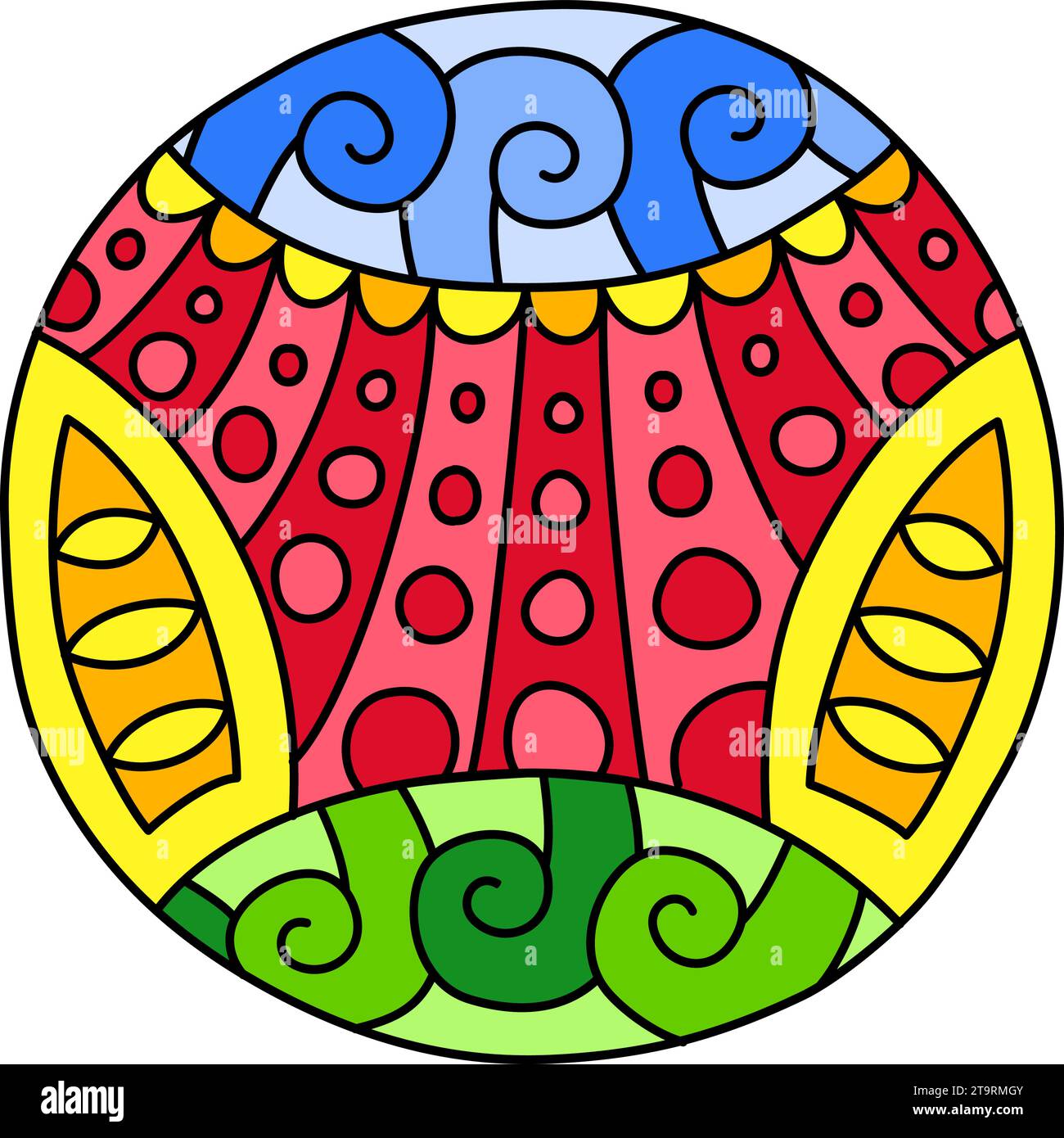 Round coloring page filled with hand drawn doodle motifs in a circle ...