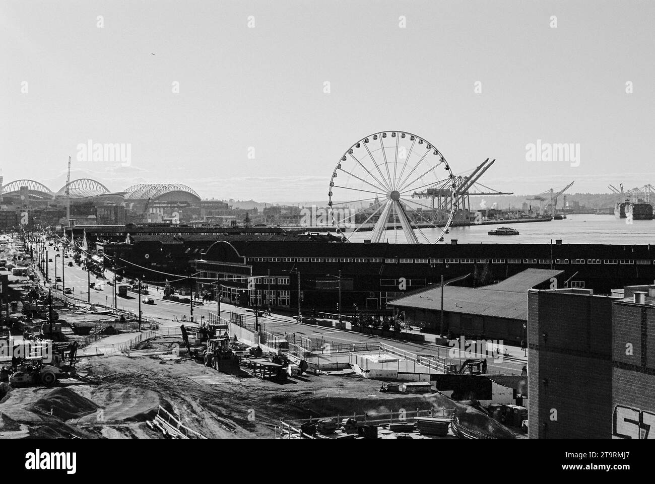 black and white image of street scene in Seattle Stock Photo - Alamy