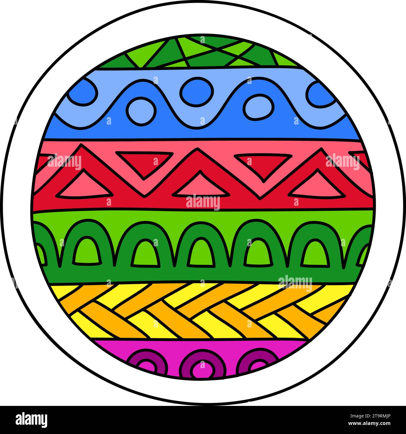 Round coloring page filled with hand drawn doodle motifs in a circle ...