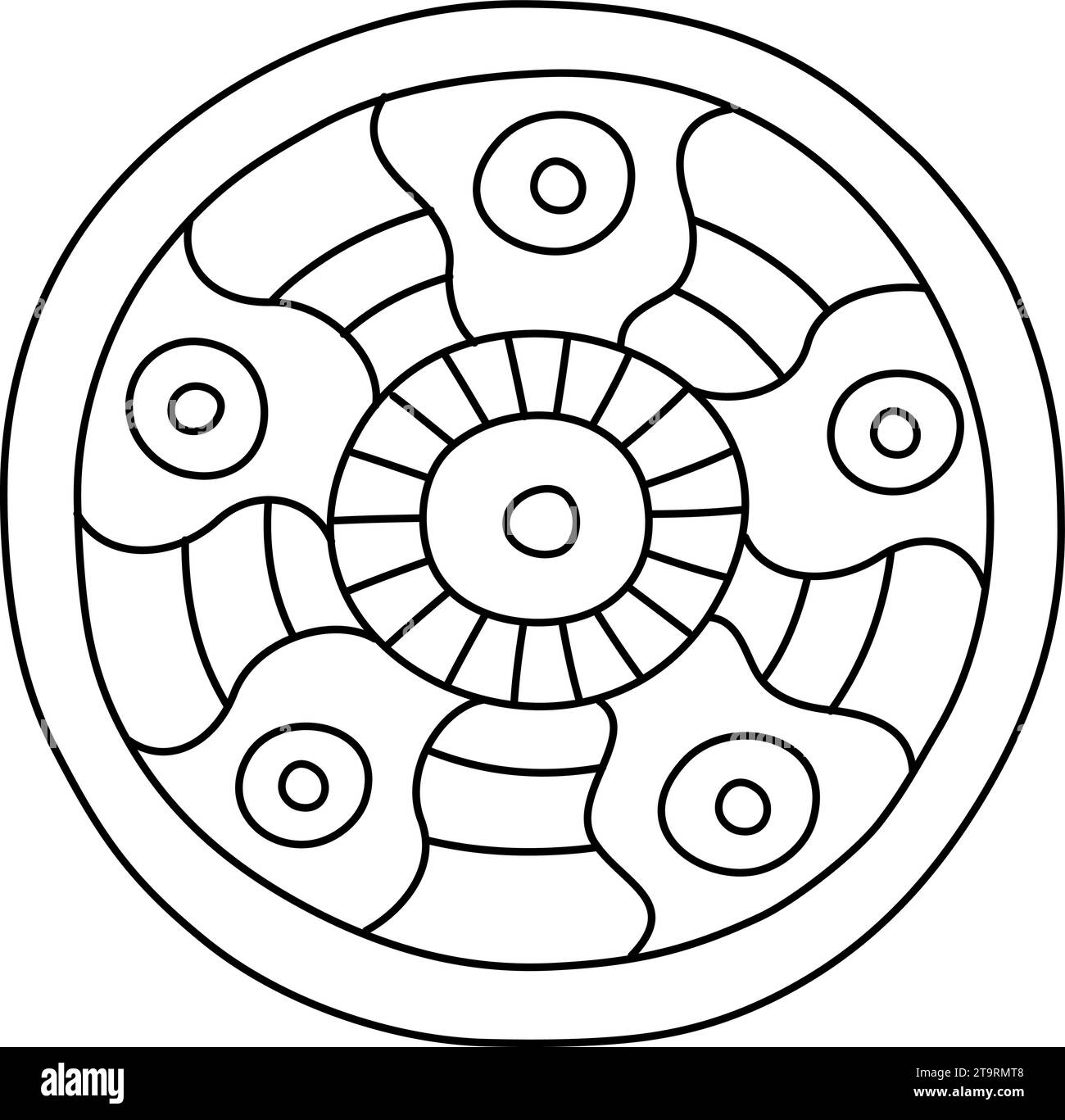 Round coloring page filled with hand drawn doodle motifs in a circle ...