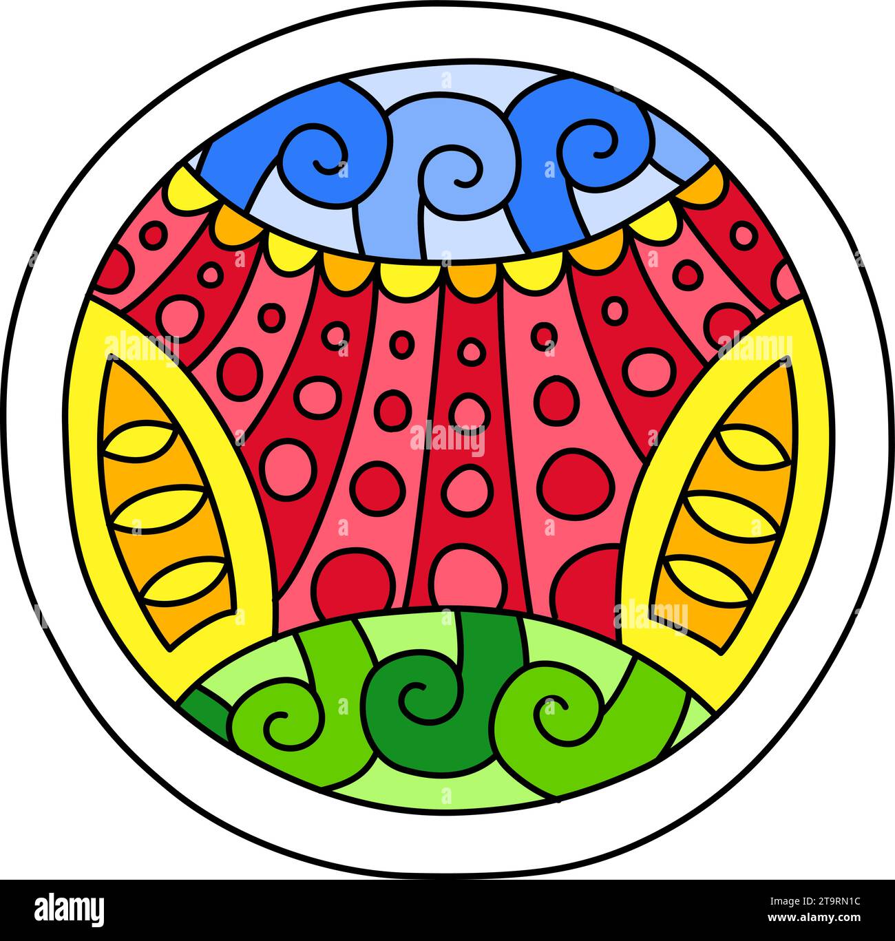 Round coloring page filled with hand drawn doodle motifs in a circle ...