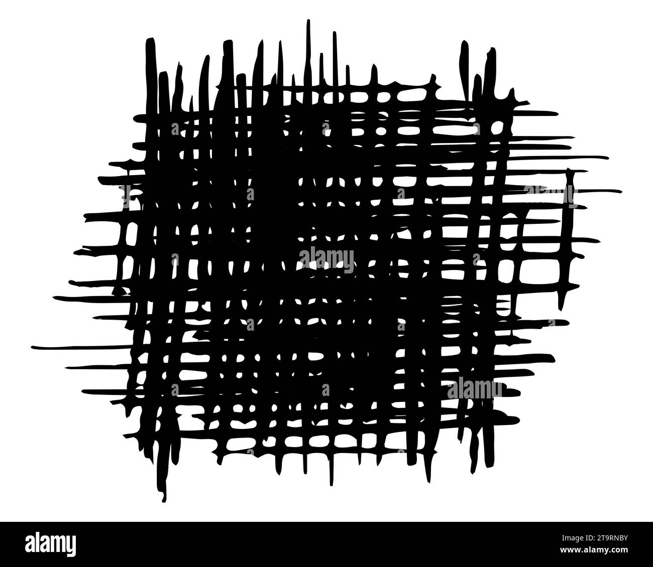 Hatching texture hand painted with black ink brush stroke, isolated on ...