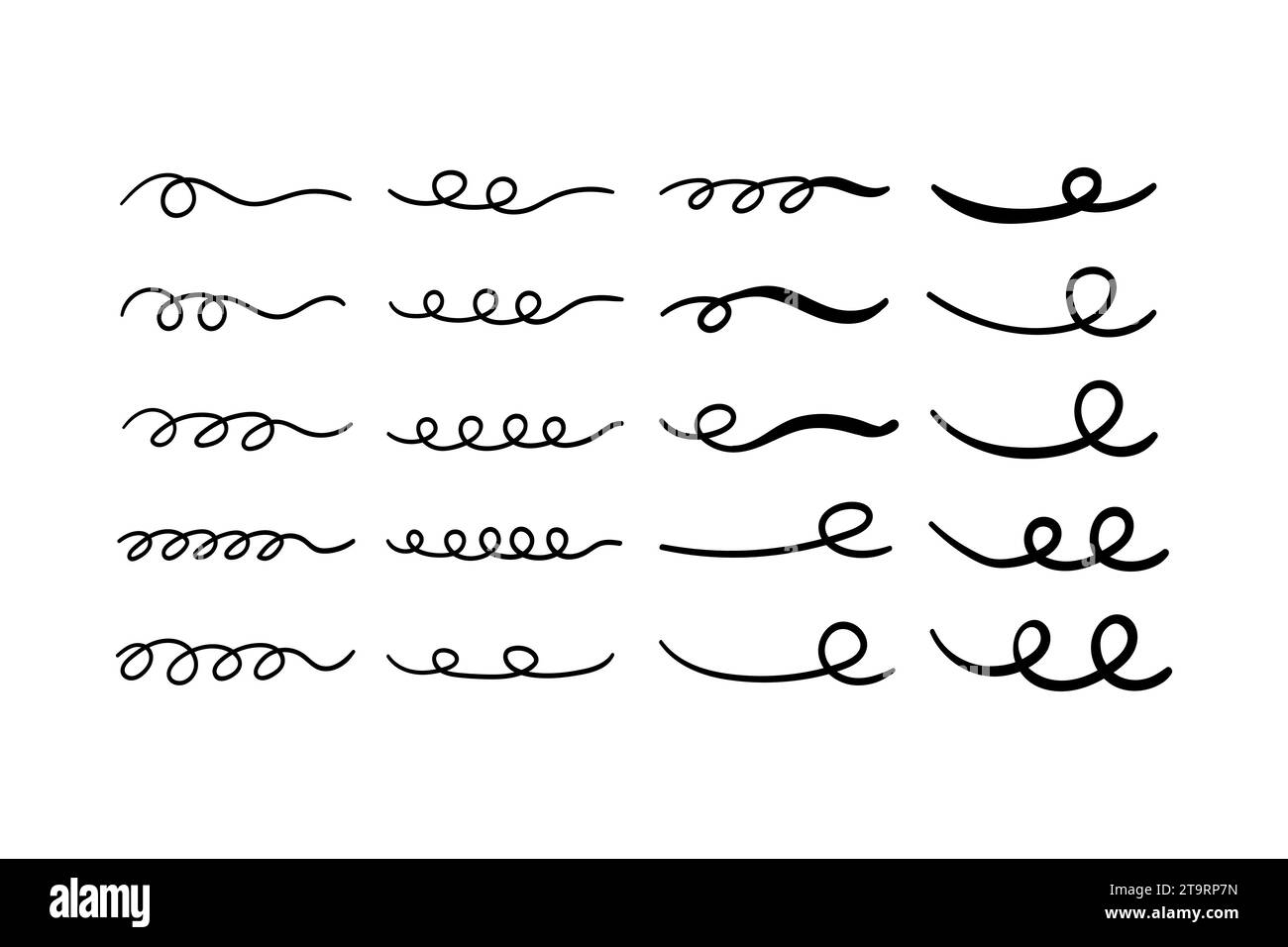 Set of Swoosh and swoops underline typography tail shapes. Brush drawn ...