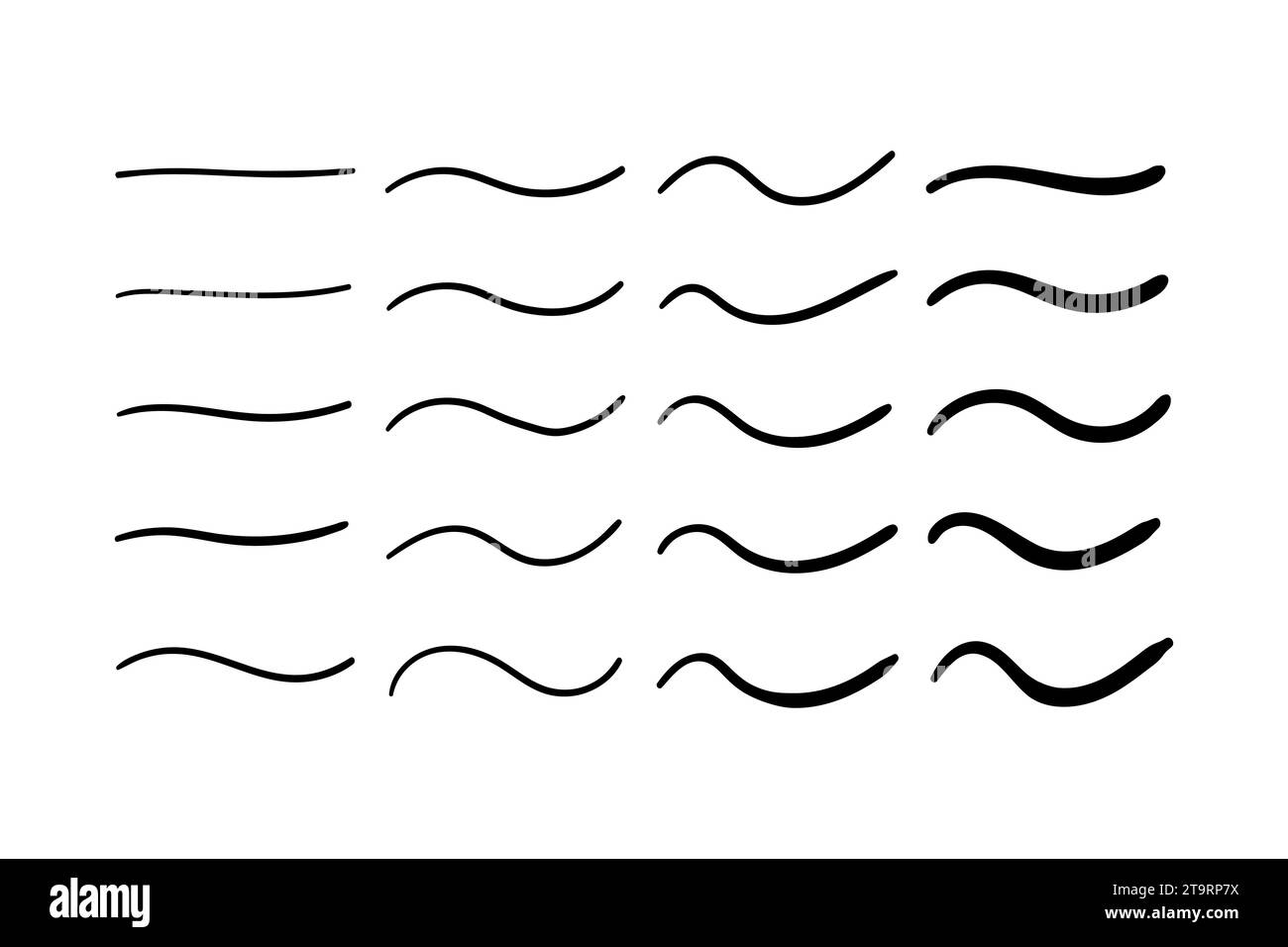 Set of Swoosh and swoops underline typography tail shapes. Brush drawn ...