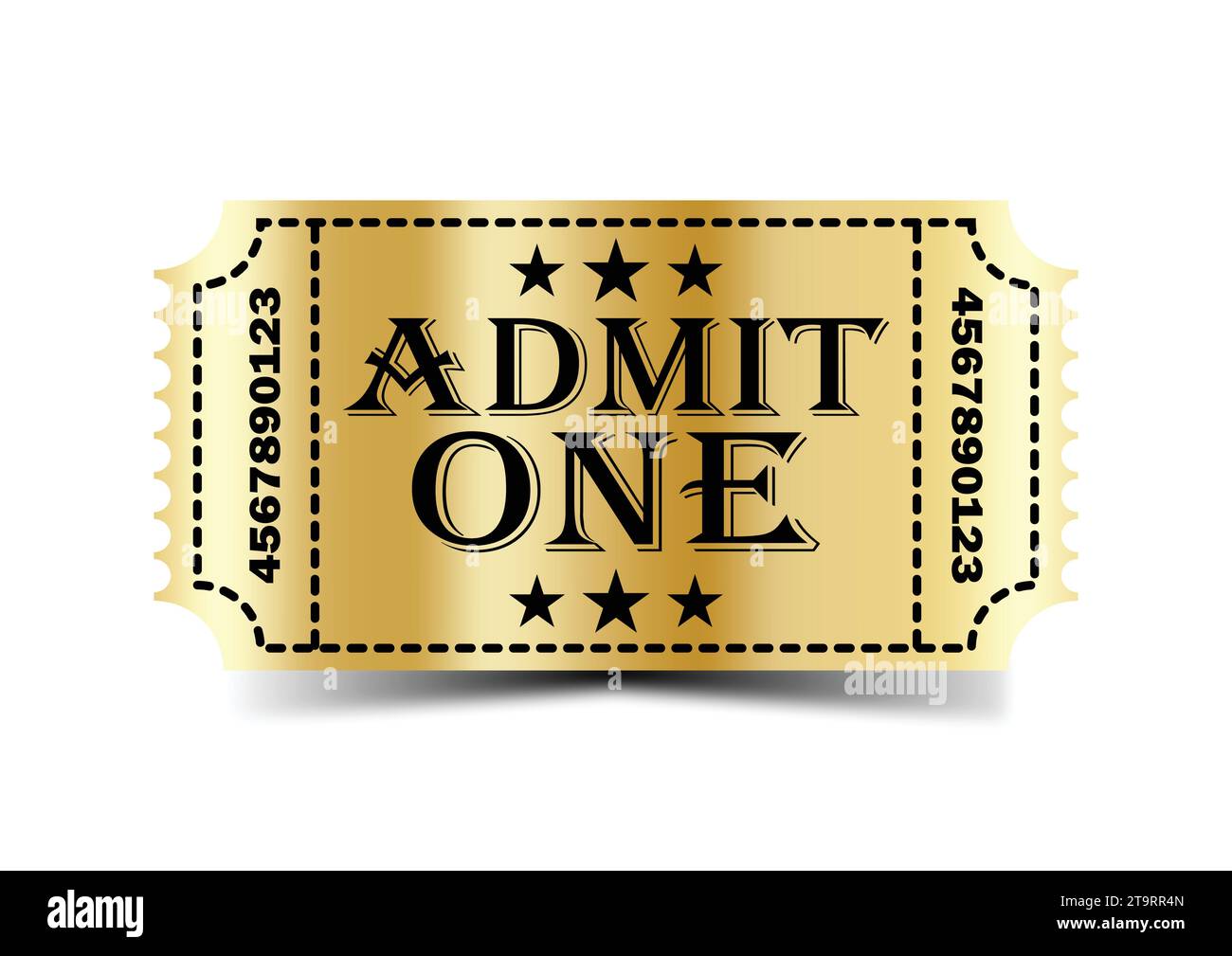 Admit one gold ticket on white background. Realistic vector illustration Stock Vector Image ...