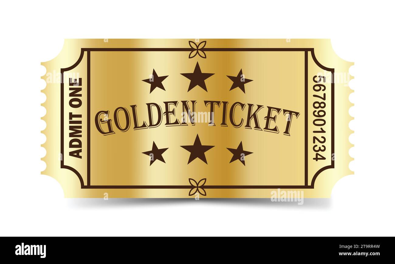 Golden ticket on a white background. Realistic vector illustration ...