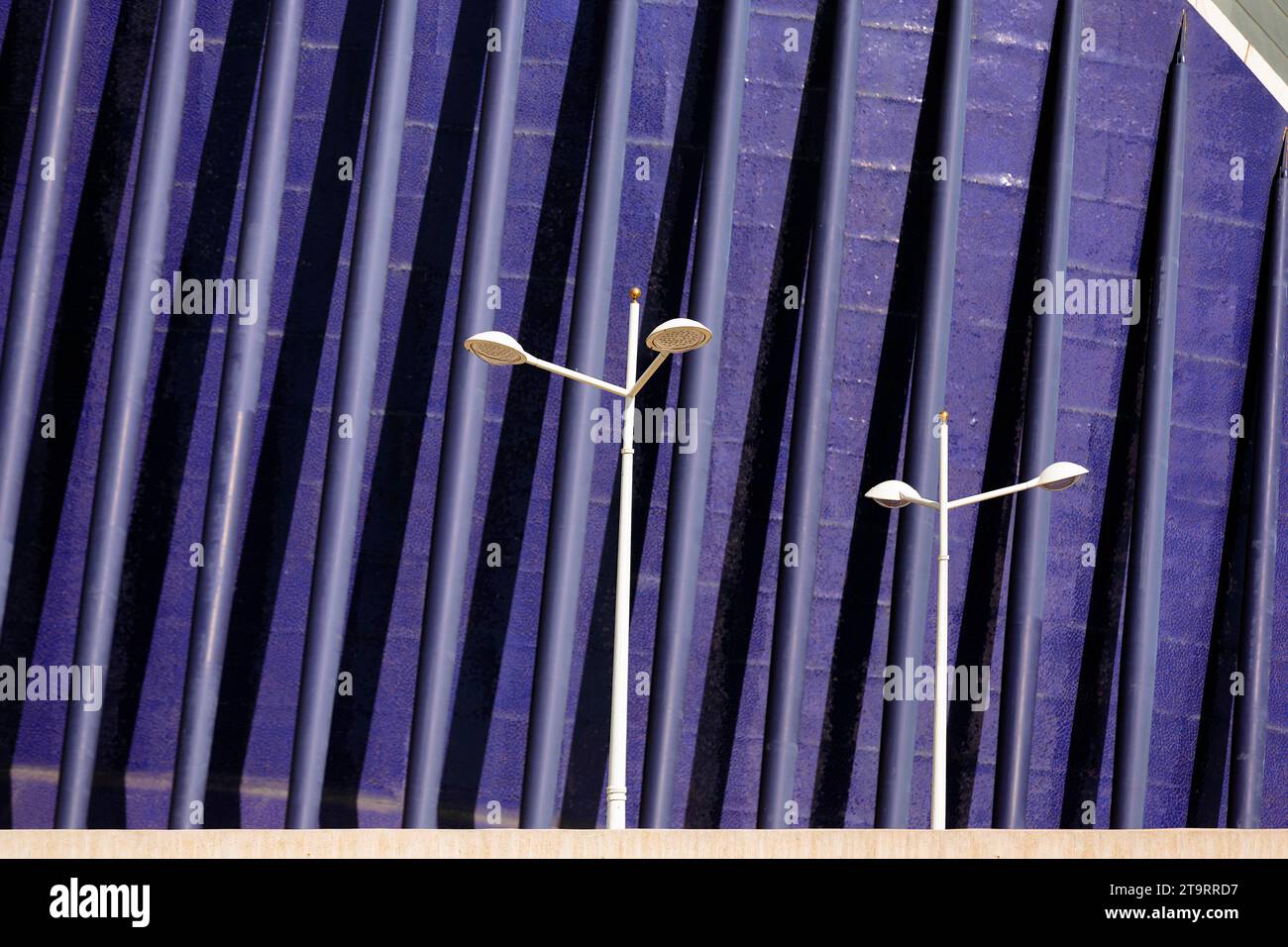 Streetlights in front of a blue facade, L'Agora, modern architecture ...