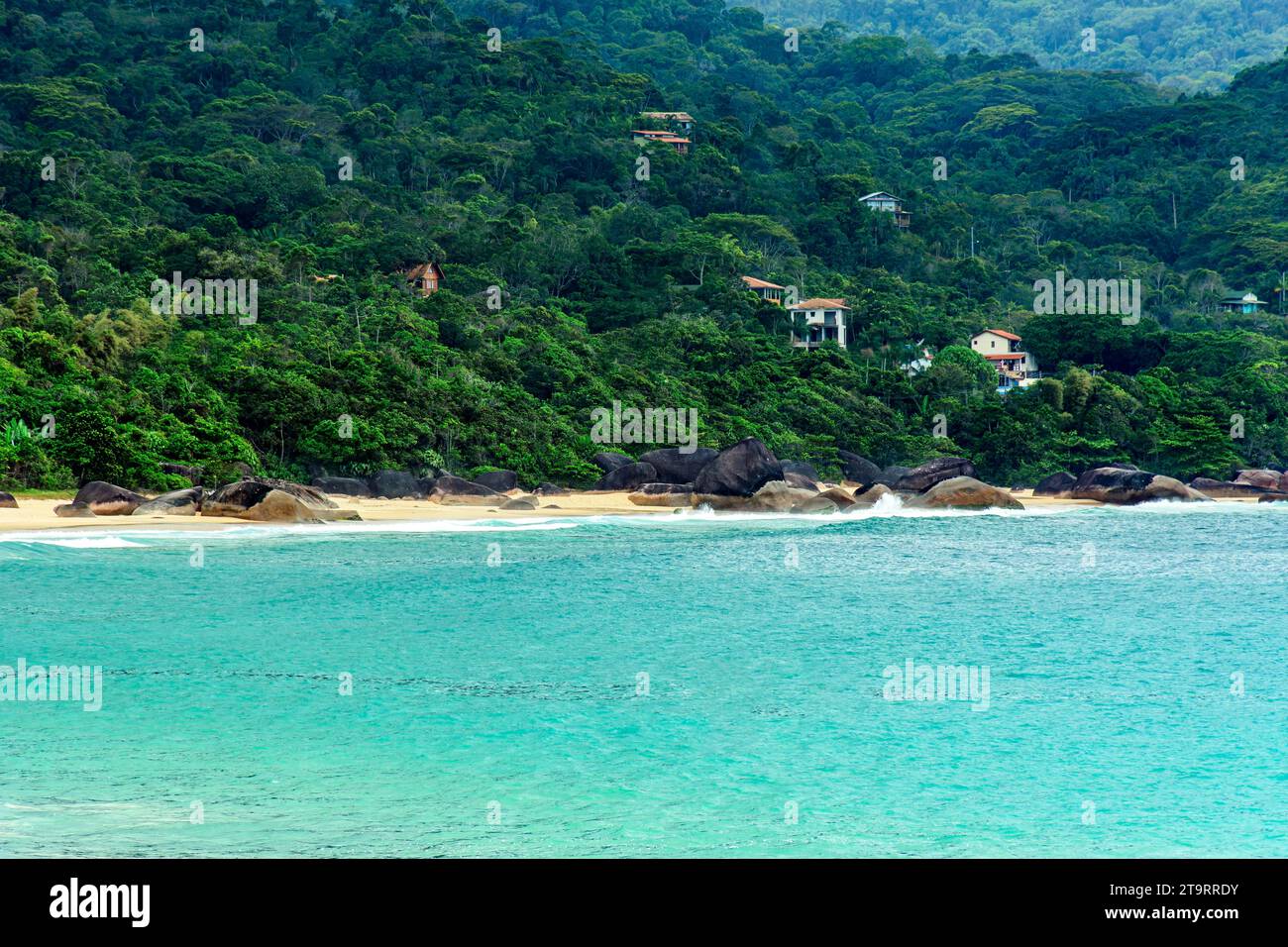 Beach surrounded by forest in Trindade, municipality of Paraty in Rio ...